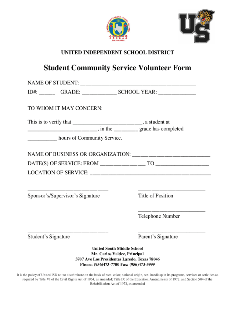 Student Community Service Volunteer Form: Fill out & sign online | DocHub
