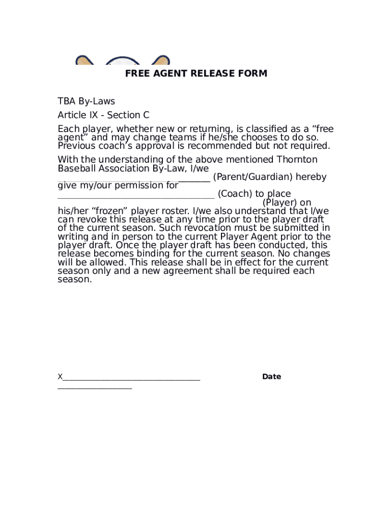 FREE AGENT RELEASE Doc Template | pdfFiller