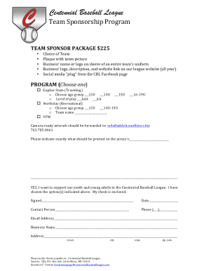 Fillable Online TEAM SPONSOR PACKAGE - form Fax Email Print - pdfFiller