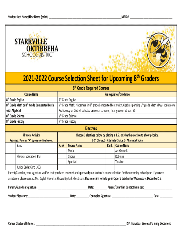 Fillable Online T.H. ROGERS VANGUARD EIGHTH GRADE COURSE ... Fax Email Print - pdfFiller