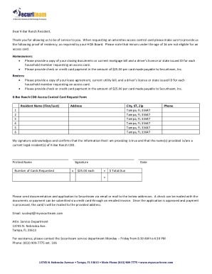 Fillable Online Securiteam K-Bar Ranch CDD Access Card Request Form ...