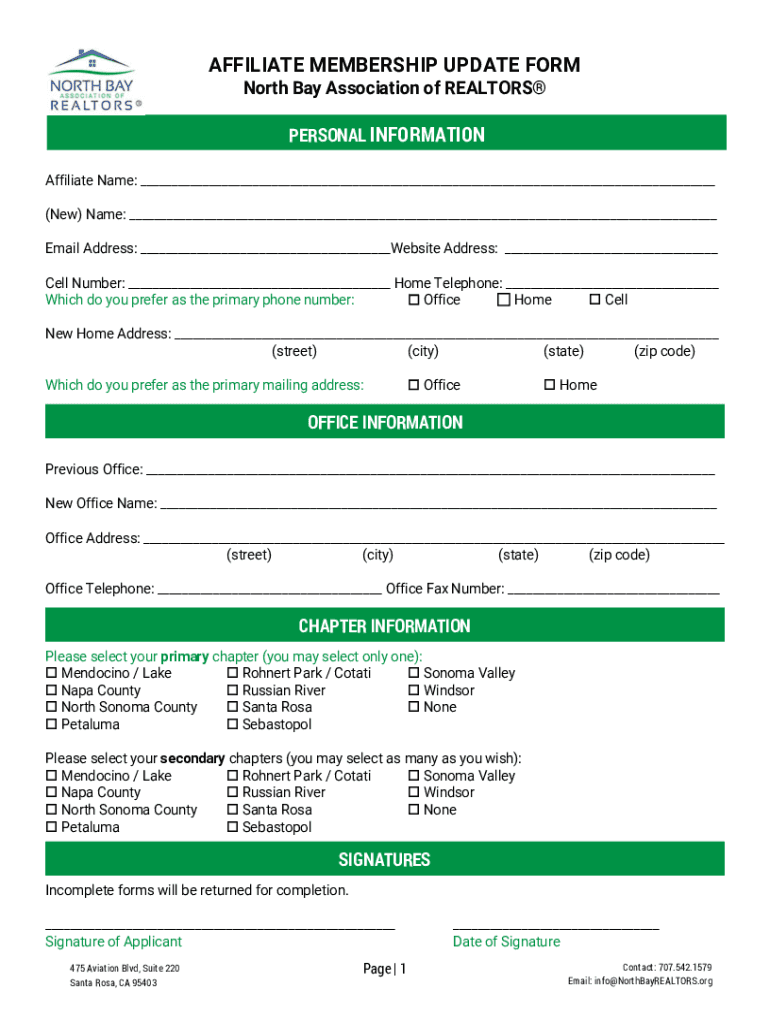 Fillable Online AFFILIATE MEMBERSHIP UPDATE FORM Fax Email Print ...