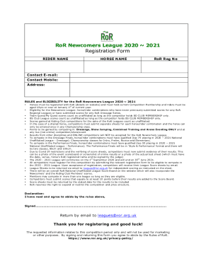 Fillable Online RoR Newcomers League 2020 - 2021 Reg Form.docx Fax ...