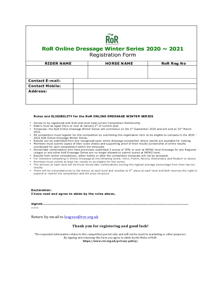 Fillable Online RoR Online Dressage Winter Series 2020 Reg Form.docx ...