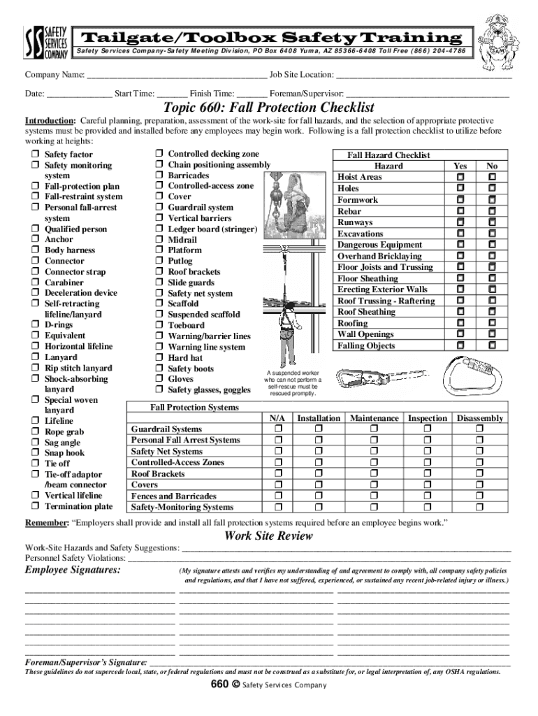 Fillable Online Topic 660: Fall Protection Checklist Fax Email Print ...