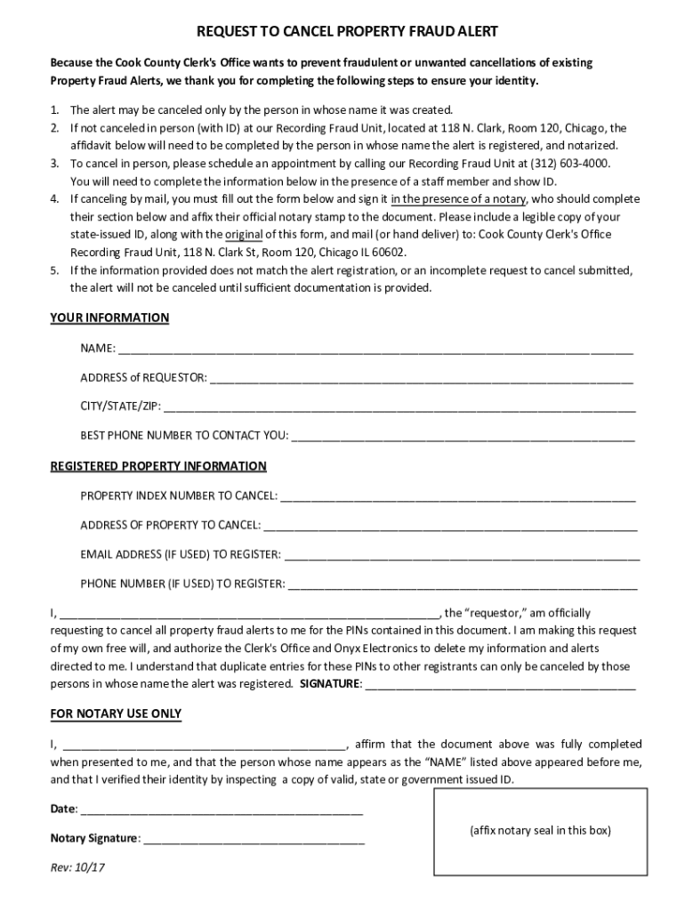 Fillable Online Fillable Online Property Fraud Alert Cancellation ...