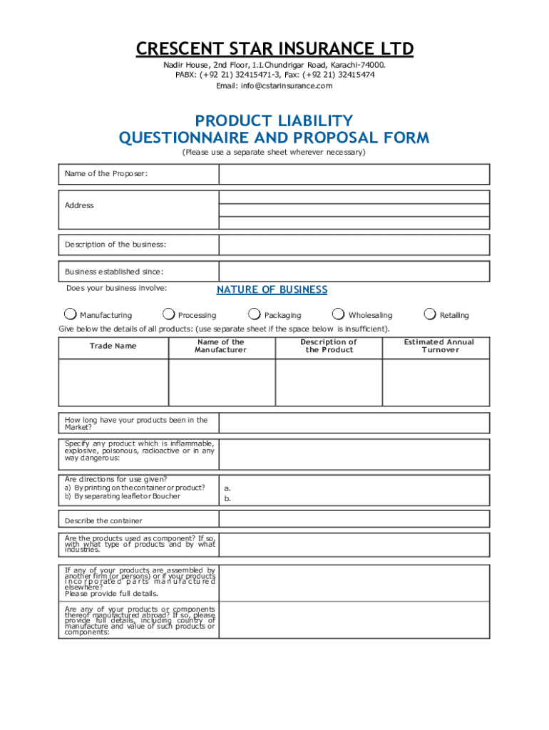 Fillable Online PRODUCT LIABILITY TAKAFUL CONTRACT Propsal Form.cdr Fax ...