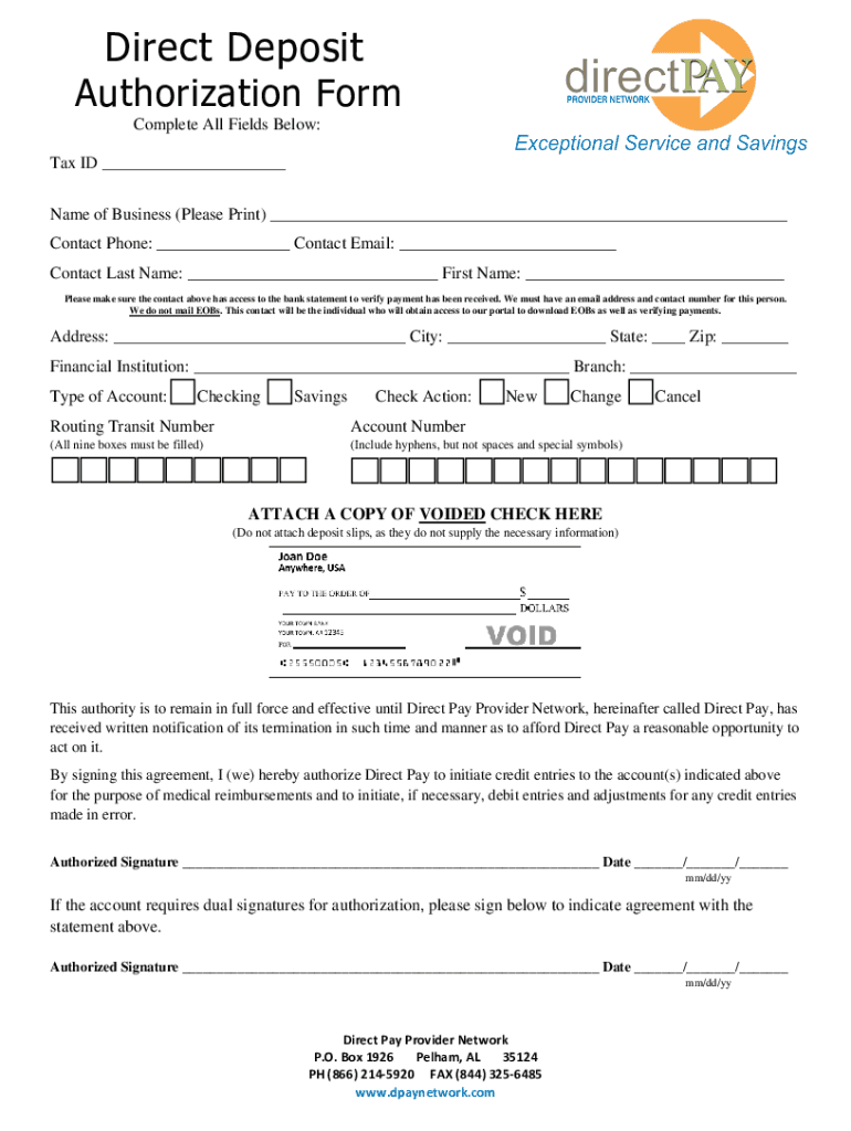 Fillable Online Free Direct Deposit Authorization Forms ...