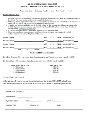 Fillable Online APPLICATION FOR NEW & RETURNING FAMILIES Fax Email ...