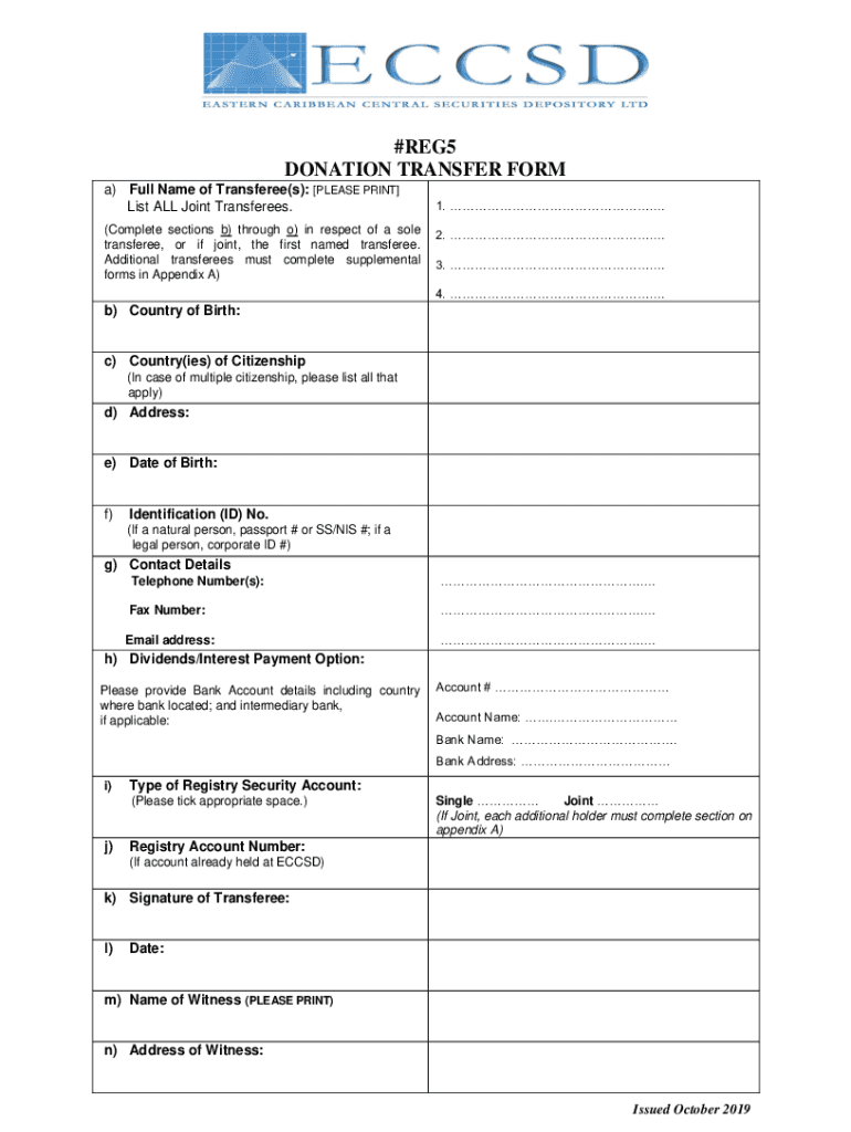 Fillable Online #REG5 DONATION TRANSFER FORM Fax Email Print - pdfFiller