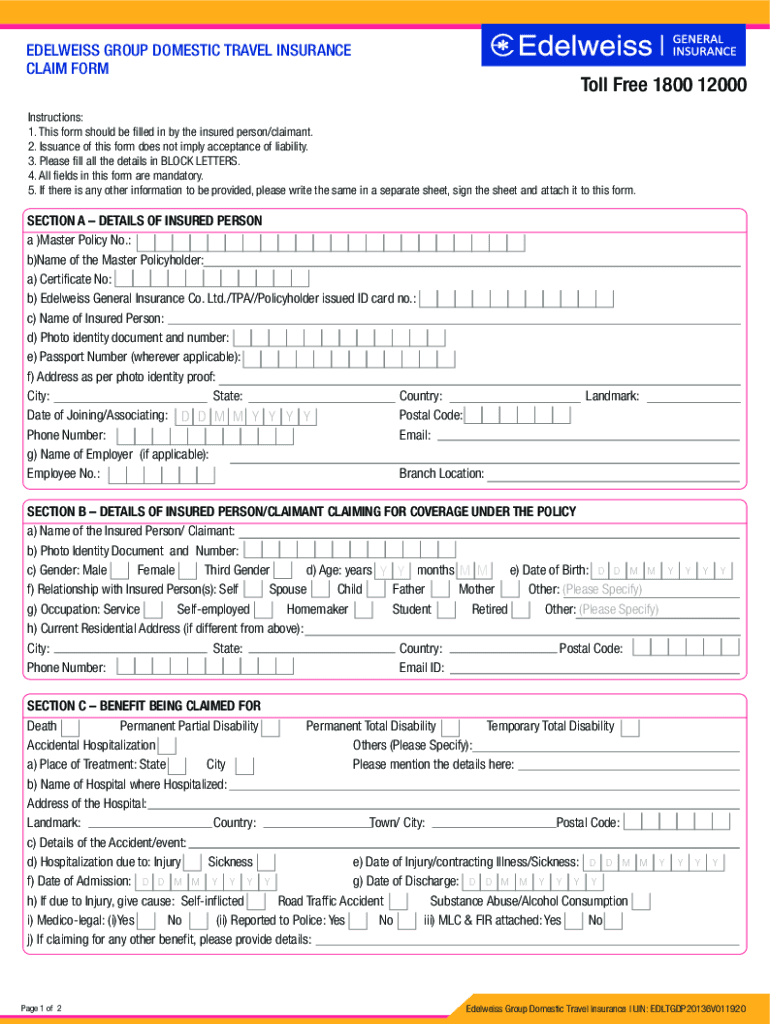 Fillable Online Group Domestic Travel Insurance claim formV-1.0 Fax ...