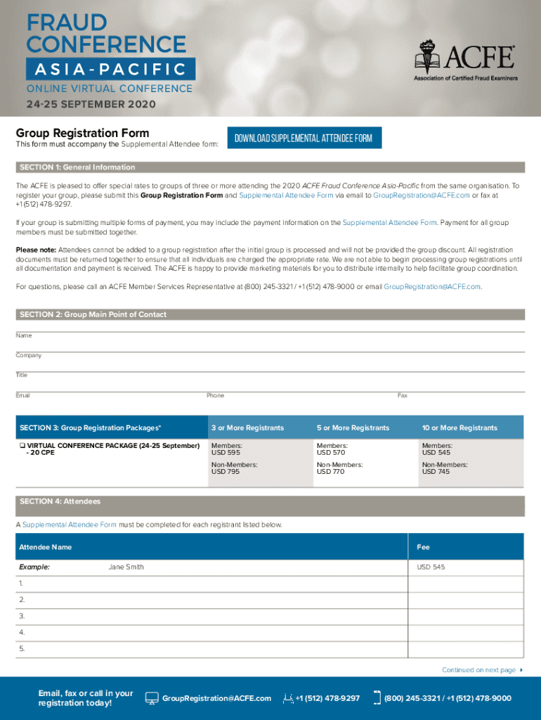 Fillable Online Supplemental Registration Form REgister TODAY! - ACFE ...