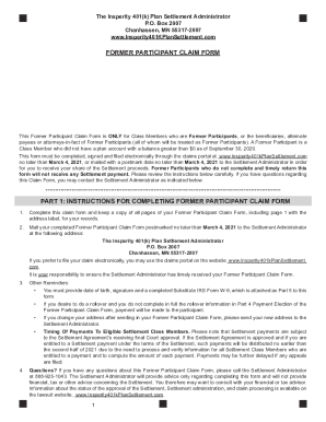 Fillable Online FORMER PARTICIPANT CLAIM FORM - Insperity 401(k) Plan ...