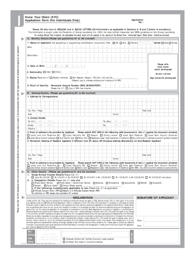 Fillable Online Know Your Client (KYC) Application Form (For ...