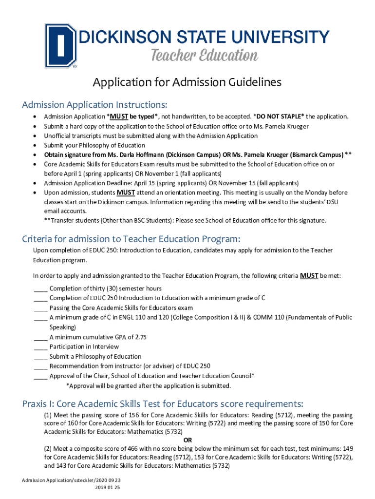 Fillable Online Application for Admission Guidelines - Dickinson State ... Fax Email Print ...