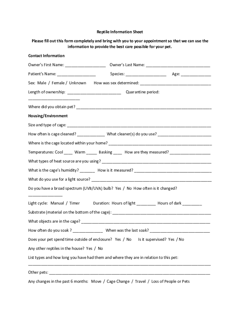 Fillable Online ReptiFiles Reptile Care SheetsBetter Reptile Care ...