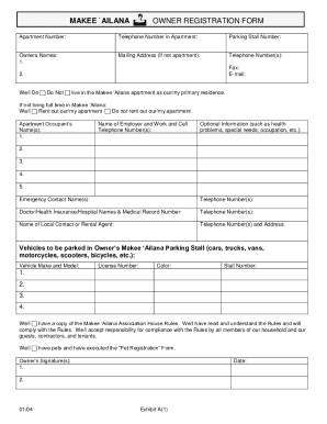 Fillable Online MAKEE ISLANDJ OWNER REGISTRATION FORM Fax Email Print ...