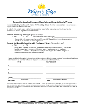 Fillable Online CONSENT TO LEAVE MESSAGES/SHARE INFORMATION WITH FAMILY ...