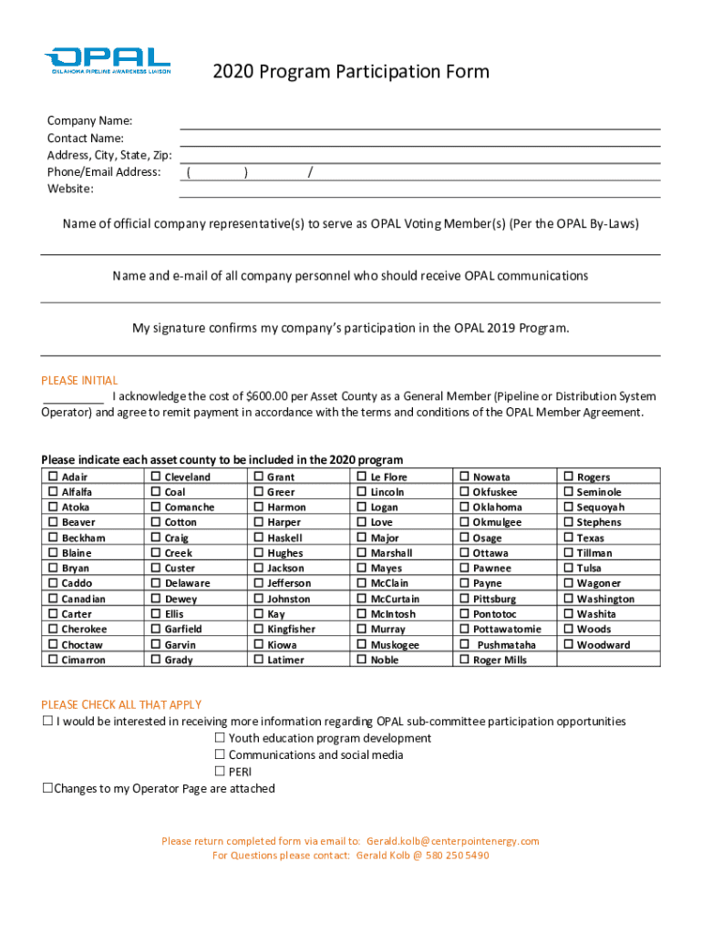 Fillable Online 2020 Program Participation Form Fax Email Print - pdfFiller