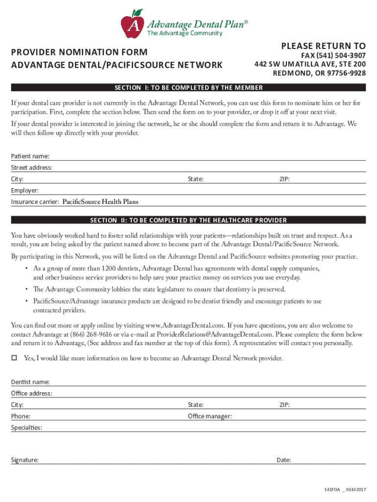 Fillable Online Nomination Form. New provider nomination form Fax Email ...