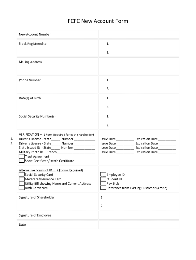 Fillable Online FCFC New Account Form Fax Email Print - pdfFiller
