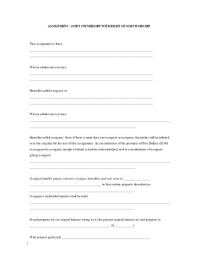 Fillable Online Assignment - Joint Ownership With Right Of Survivorship ...