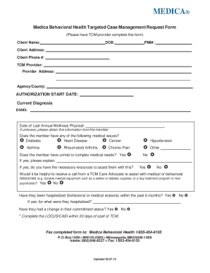 Fillable Online Medica Behavioral Health Targeted Case Management ...