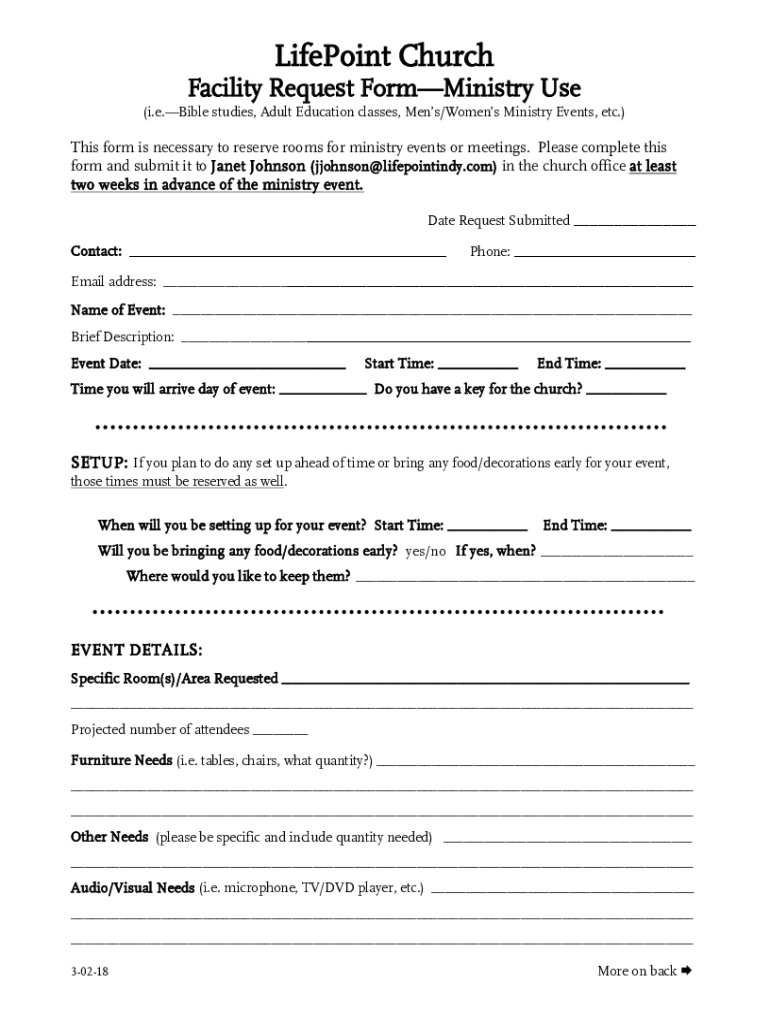 Fillable Online Facility Request FormMinistry Use Fax Email Print ...