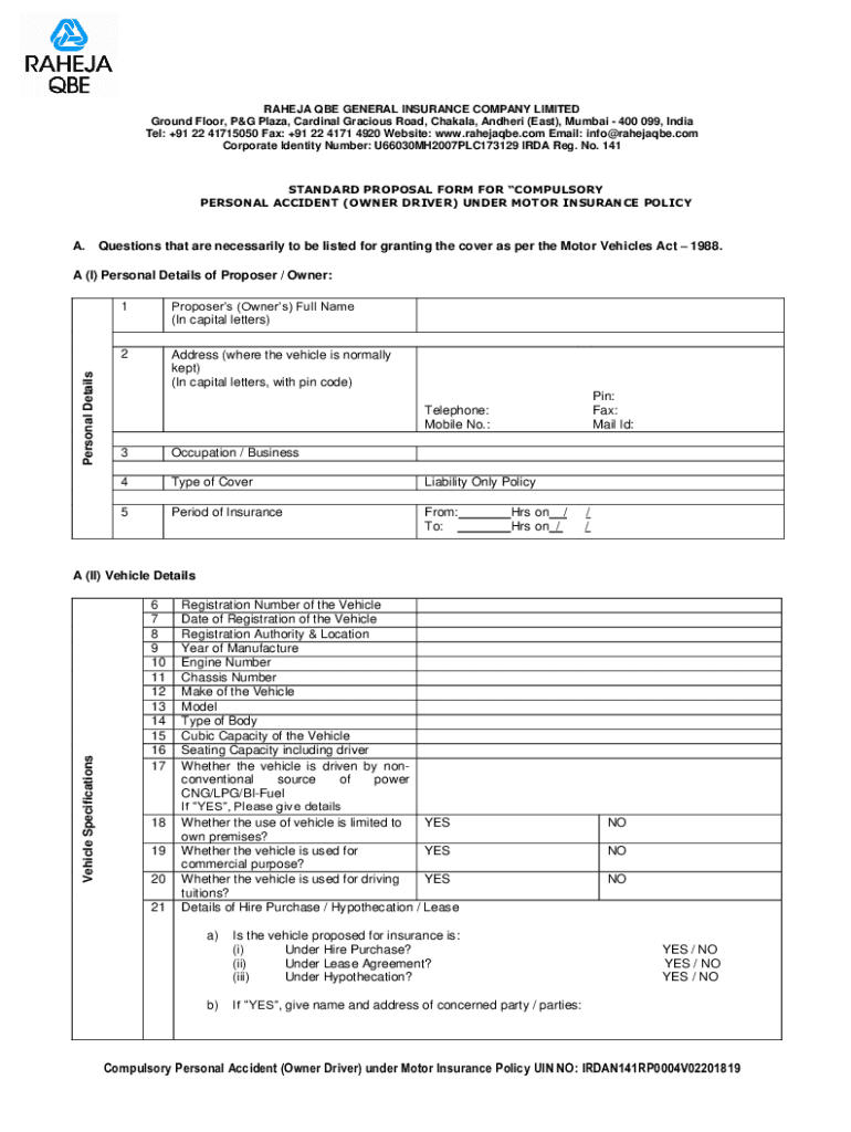 Fillable Online Download sbi-insurance Motor-Liability-Only proposal ...