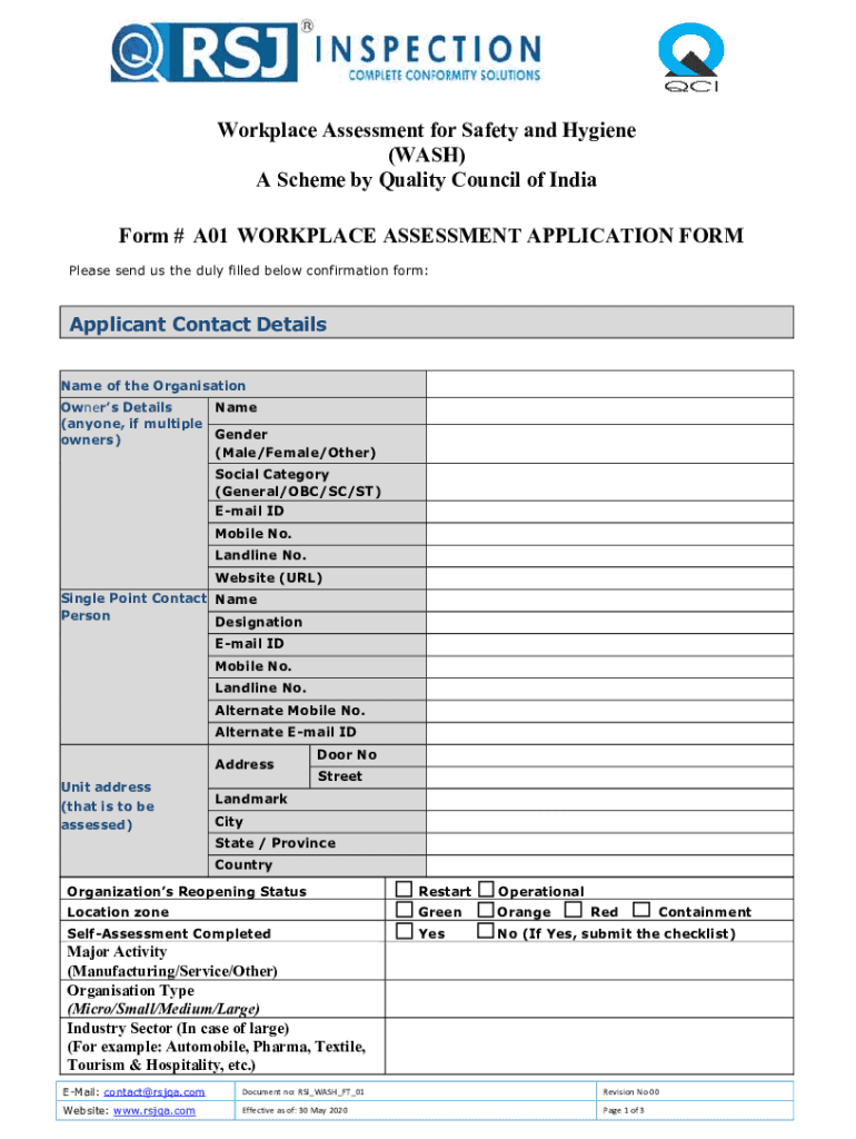 Fillable Online Form # A01 WORKPLACE ASSESSMENT APPLICATION FORM Fax ...