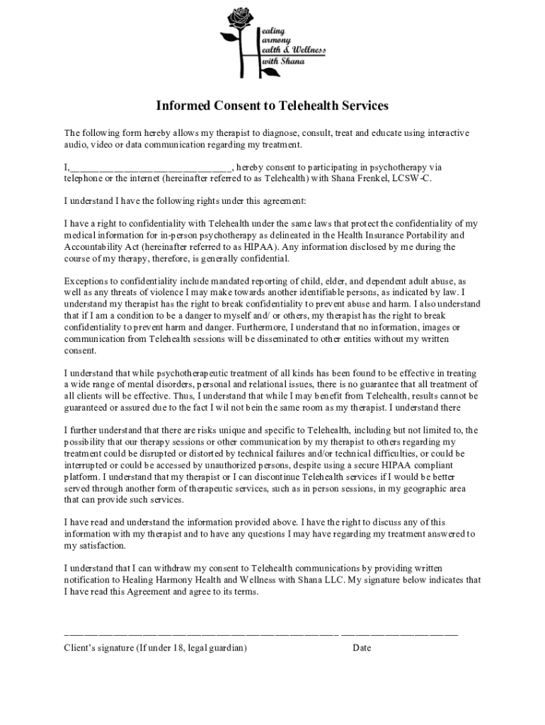 Fillable Online Telepsych/Telehealth Informed Consent - Free Online ...