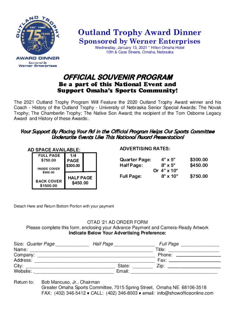 Fillable Online Outland Trophy Award DinnerBest College Football ...