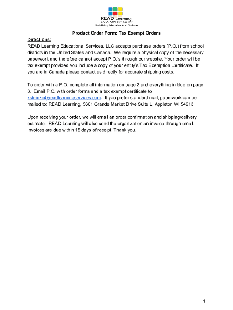 Fillable Online Product Order Form: Tax Exempt Orders Fax Email Print ...