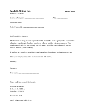 Fillable Online 11+ Agency of Record Letter Templates in Doc PDF Free ...