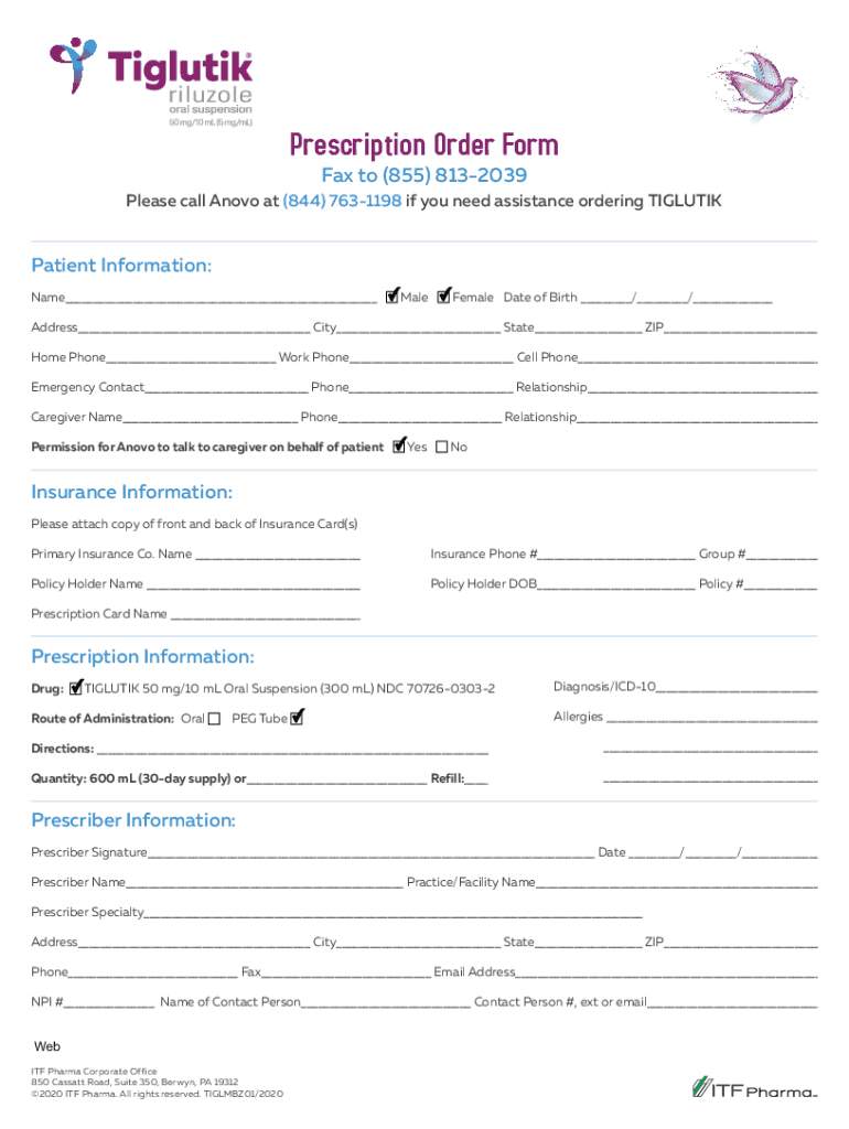 Fillable Online Prescription Order Form - TIGLUTIK Fax Email Print ...