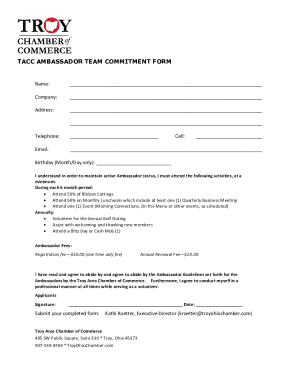 Fillable Online TACC AMBASSADOR TEAM COMMITMENT FORM Fax Email Print ...