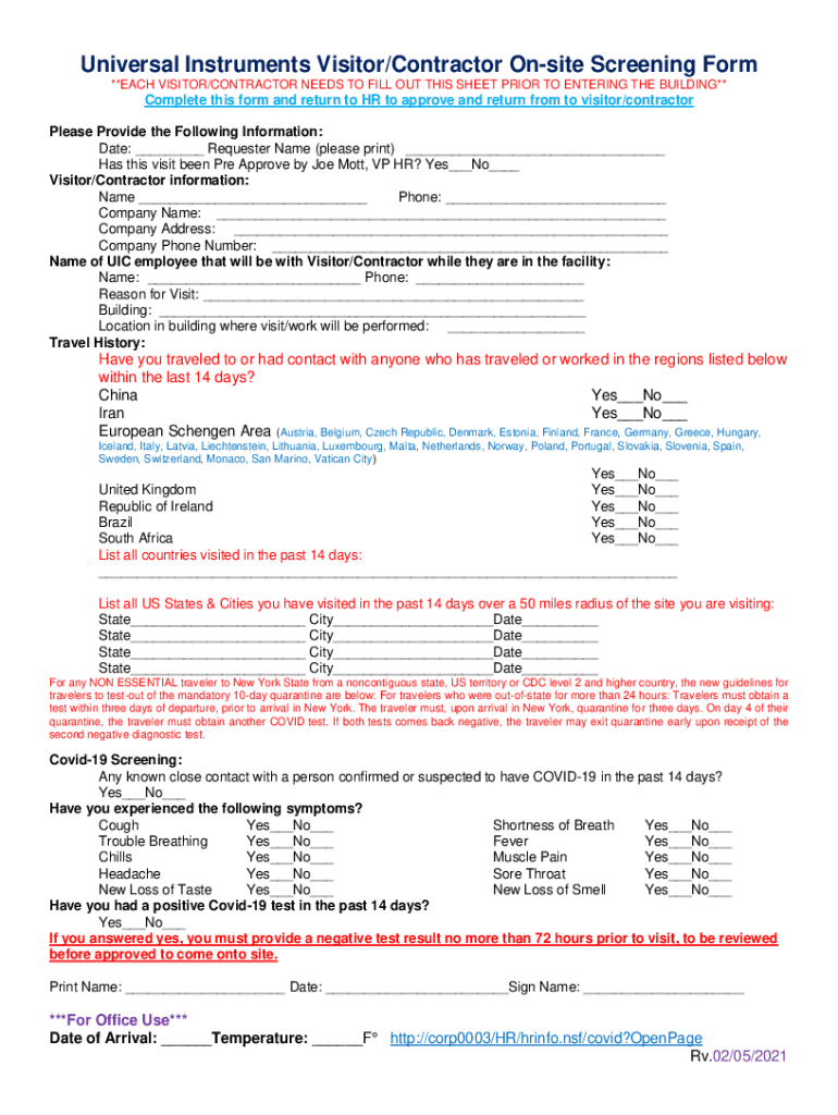 Fillable Online Visitor and Employee Health Screening ...