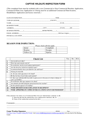 Fillable Online CAPTIVE WILDILFE INSPECTION FORM Fax Email Print ...