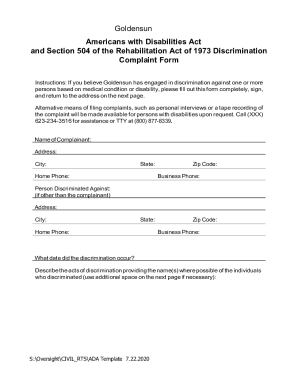 Fillable Online NOTICE UNDER THE AMERICANS WITH DISABILITIES ACT AND ...