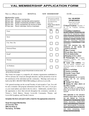 Fillable Online VAL MEMBERSHIP APPLICATION FORM Fax Email Print - pdfFiller