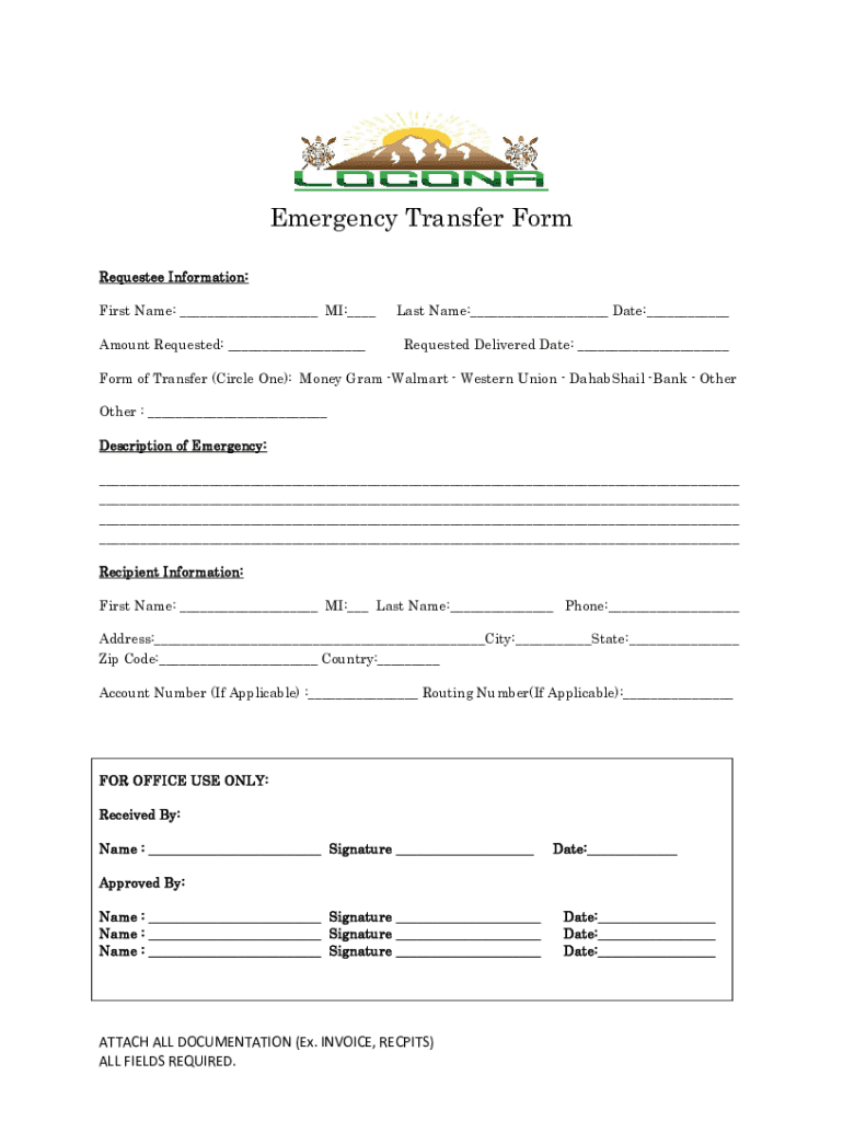 Fillable Online Emergency Transfer Form Fax Email Print - pdfFiller