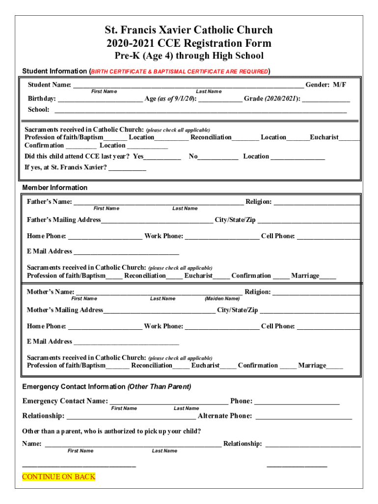 Fillable Online 2020-2021 CCE Registration Form Fax Email Print - pdfFiller