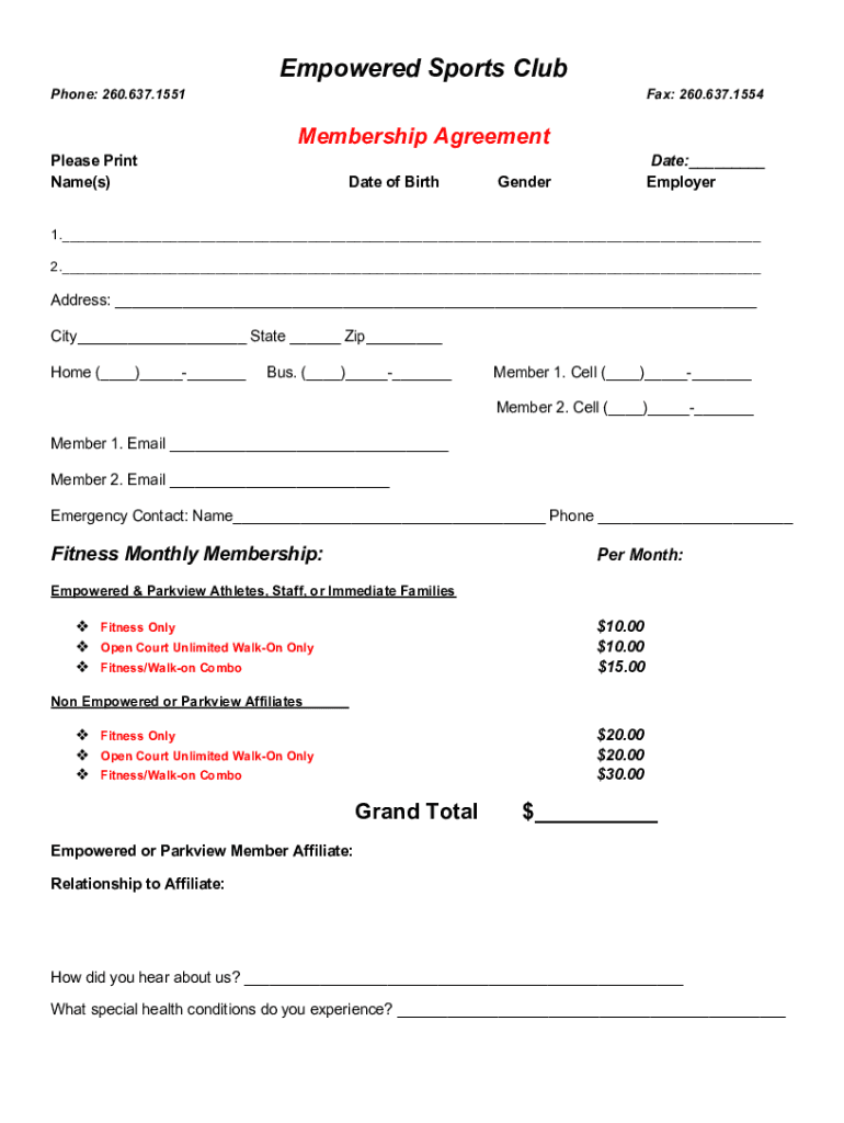Fillable Online Add On Fitness Membership Form.docx Fax Email Print ...