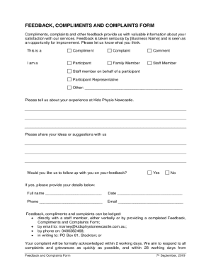 Fillable Online Complaints, Compliments and Feedback Form ...