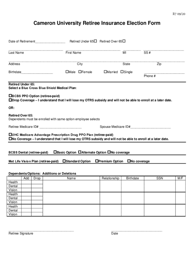 Fillable Online 2021 NEW RETIREE (UNDER 65) INSURANCE BENEFITS ELECTION FORM Fax Email Print ...