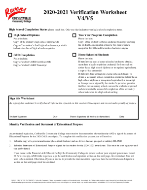 Fillable Online V4/V5 - 2020 2021 Verification Worksheet Independent Student Fax Email Print ...