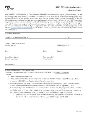 Fillable Online 2020-2021 Independent Federal Verification Worksheet ...