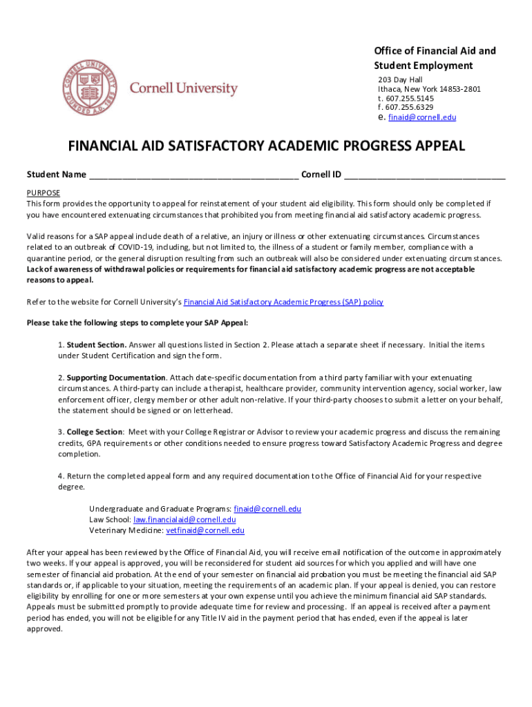 Fillable Online finaid cornell Writing a Financial Aid Appeal Letter with Samples ...34 CFR 668. ...