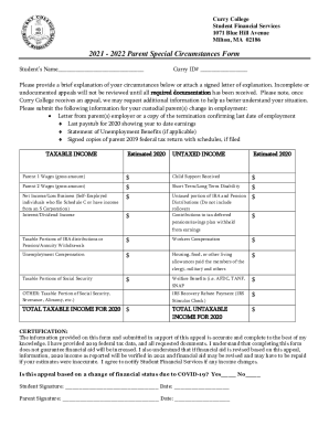 Fillable Online 2021 - 2022 Parent Special Circumstances Form Fax Email ...