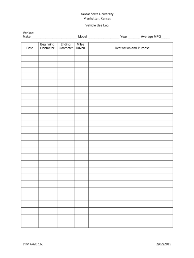 Fillable Online Vehicle Use Log Fax Email Print - pdfFiller
